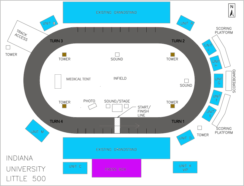 Here is a diagram of the track on race day, followed by the infield ...